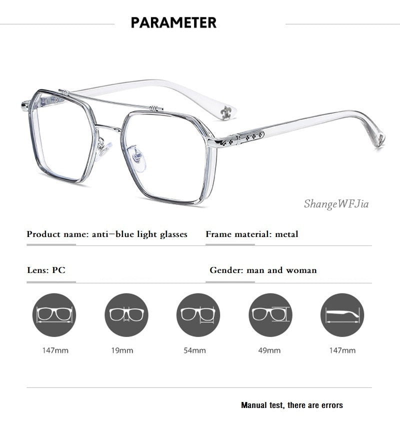 New Double Bridge Square Anti Blue Light Glasses Women Men Vintage Tr